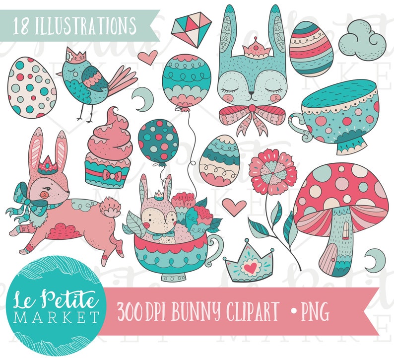 Cute Bunny Clip Art, Pink Graphics, Planner Clip Art, Bunny Rabbit ...