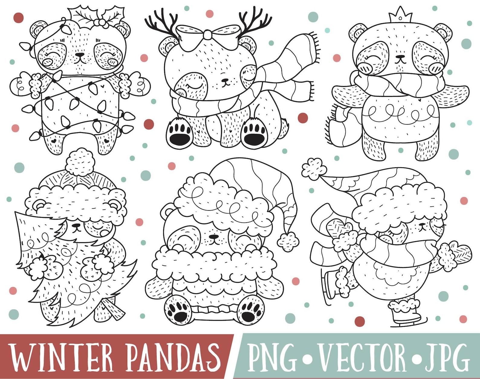 Kawaii Holiday Panda Clipart Cute Panda Digital Stamps | Etsy