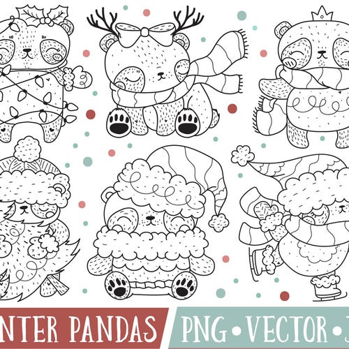 Kawaii Holiday Panda Clipart Cute Panda Digital Stamps - Etsy