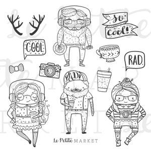 Cute Hand Drawn Hipster Clip Art, Cute Hipster Clipart, Hipster ...