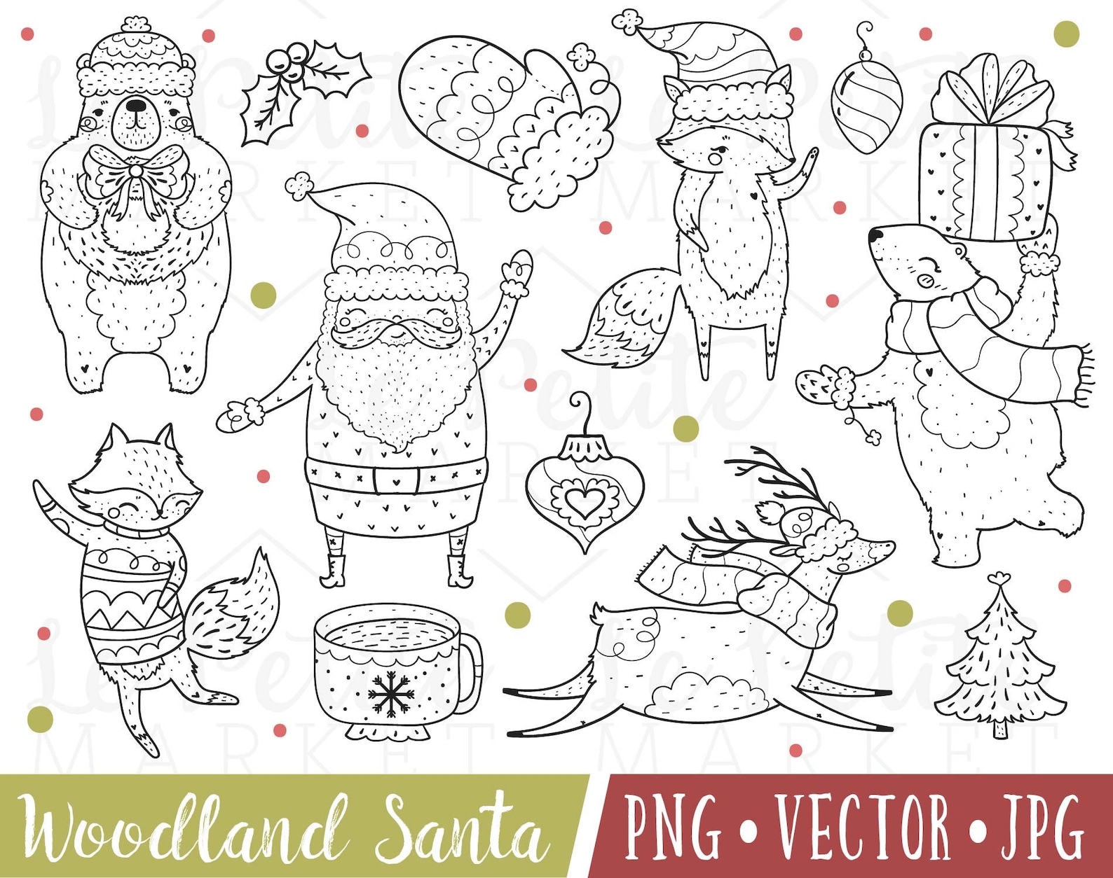 Woodland Santa Digital Stamps Cute Santa Digital Stamps Cute - Etsy