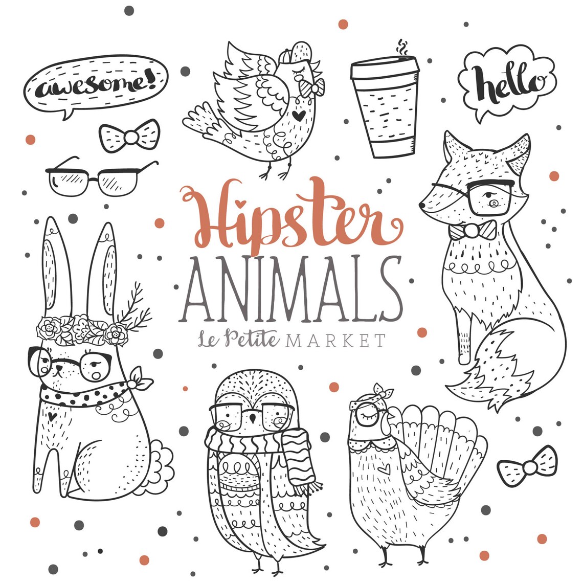 Woodland Hipster Animal Clipart Hipster Clip Art Hand Drawn - Etsy