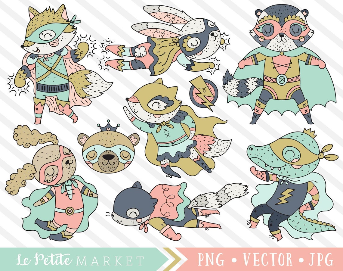 Animal Superhero Clipart Images Cute Superhero Animal Clip | Etsy