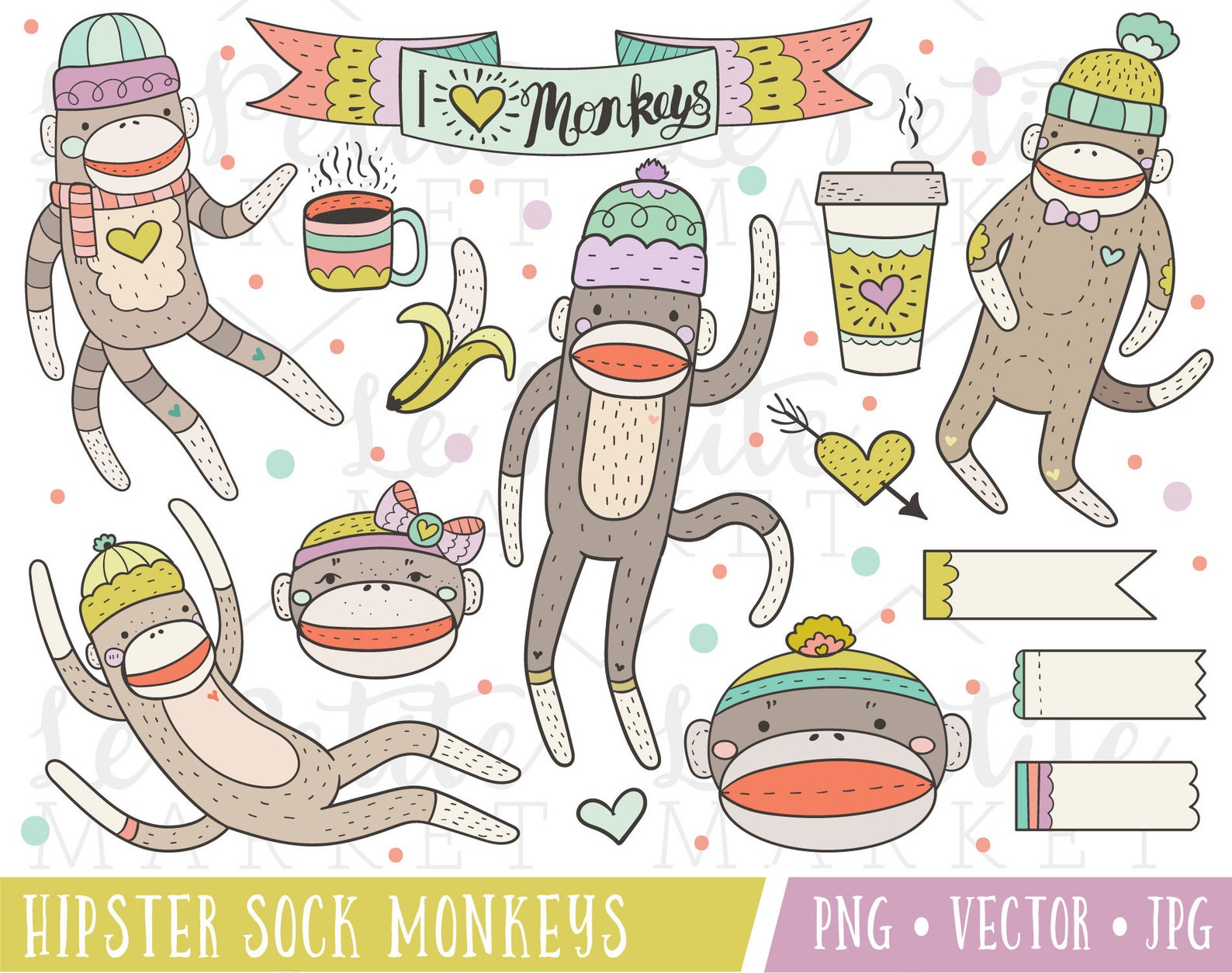 Hipster Sock Monkey Clipart Images, Sock Monkey Clip Art, Monkey Vector ...