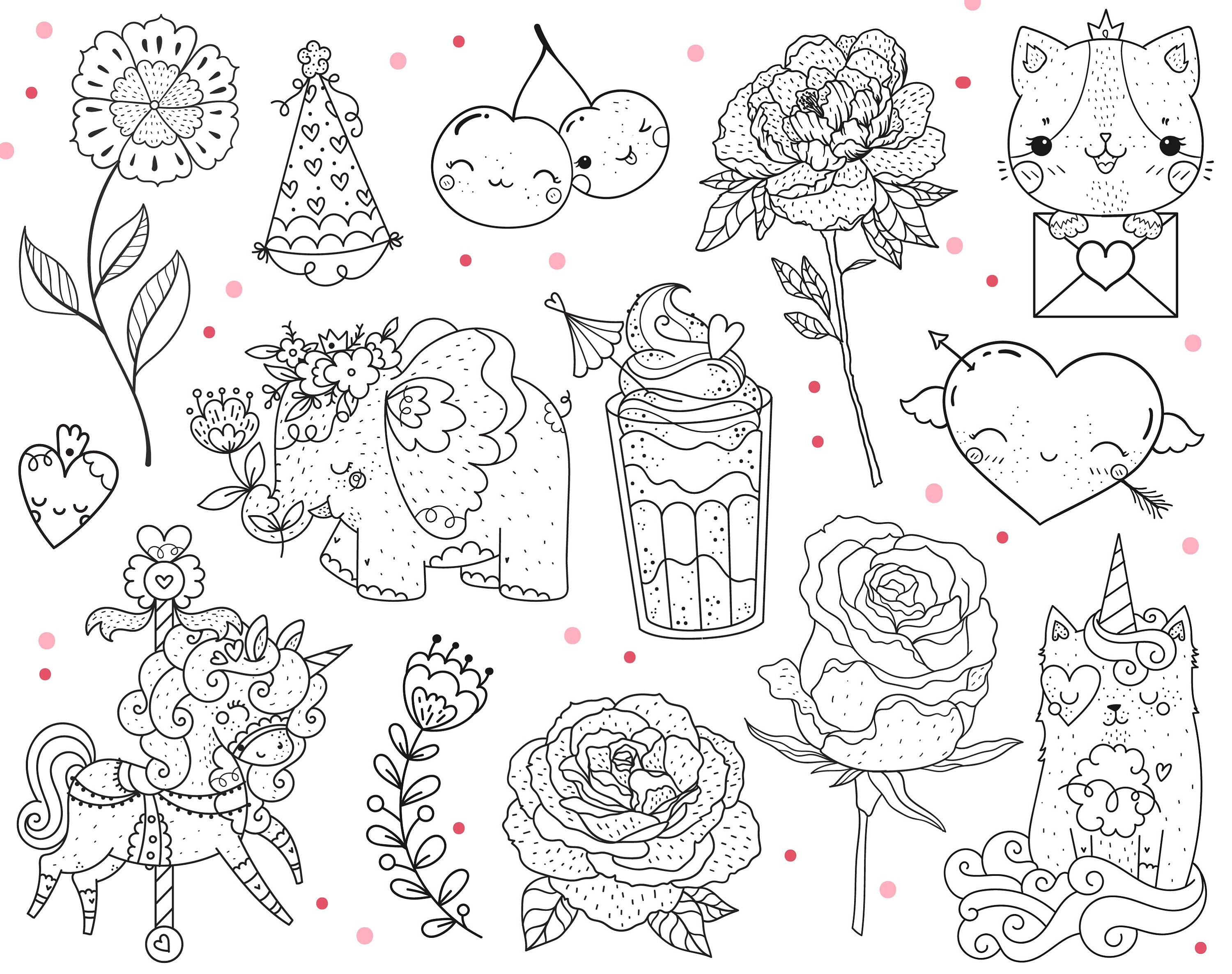 Valentine Clipart Bundle Valentine Digital Stamps Cute | Etsy