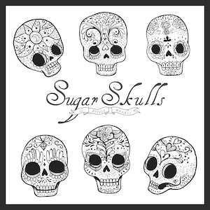 Cute Hand Drawn Digital Sugar Skull Clipart, Digital Skulls, Printable ...