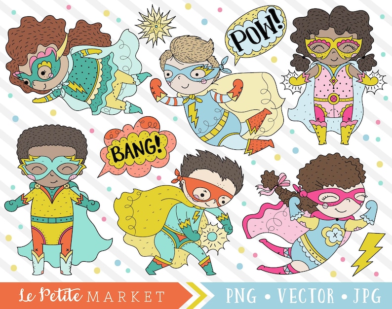 Cute Superhero Clipart Set Comic Book Clipart Boy | Etsy