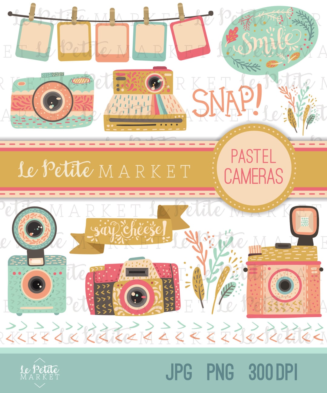 Camera Clipart Set, Digital Camera Illustration, Pastel Handdrawn ...