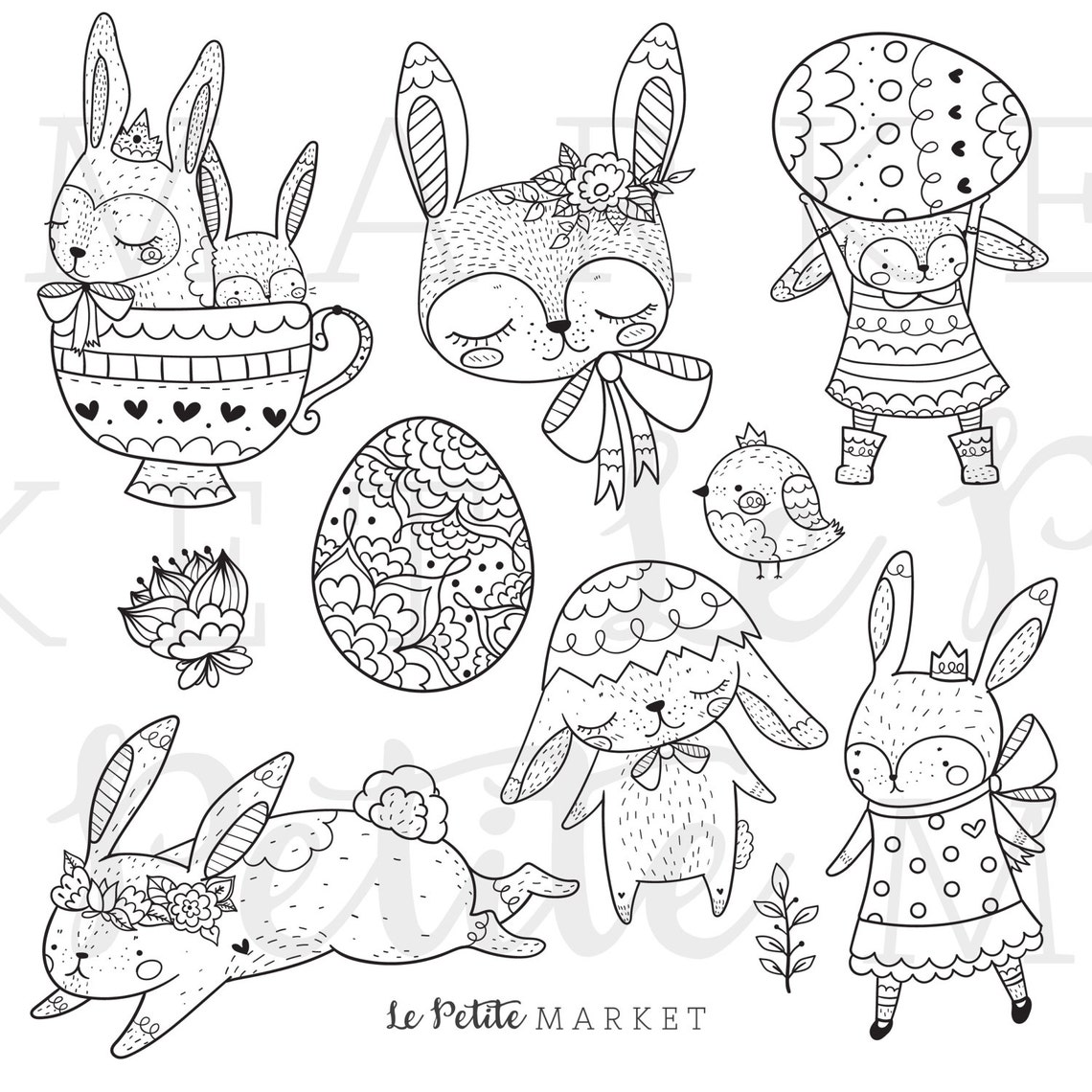 Cute Bunny Rabbit Clip Art Bunny Clip Art Spring Animals - Etsy