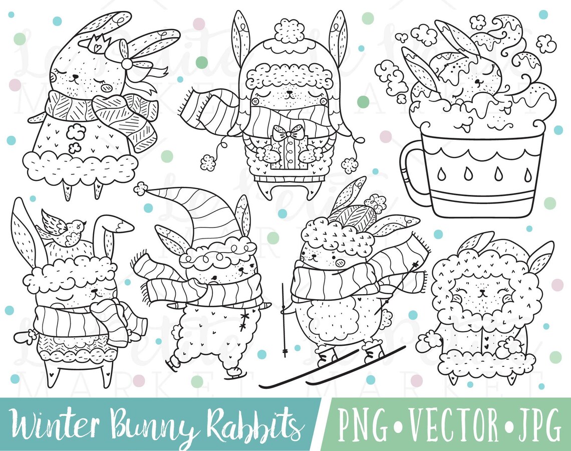 Cute Rabbit Clipart Images Winter Bunny Clipart Holiday | Etsy