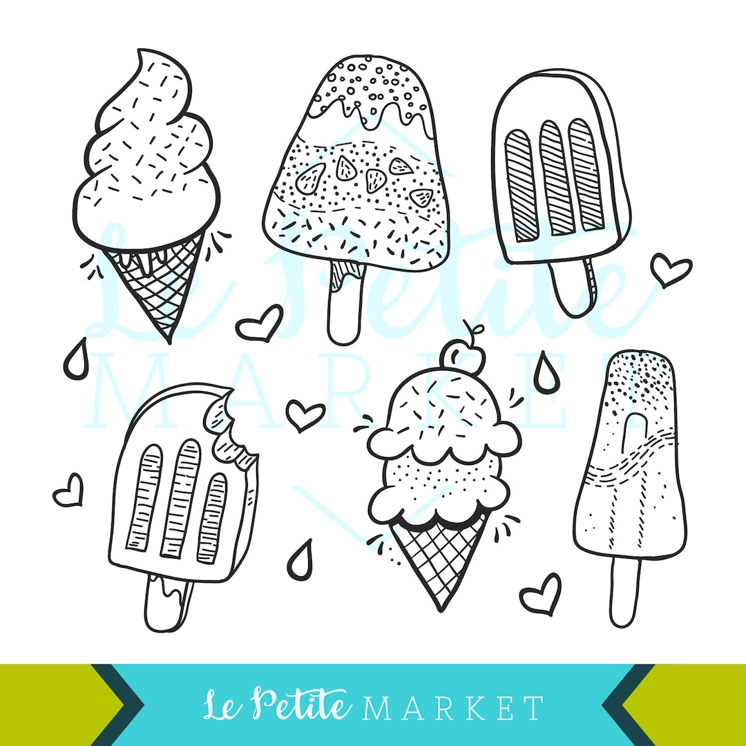 Doodle Hand Drawn Ice-cream and Popsicle Clip Art, Dessert Clipart ...