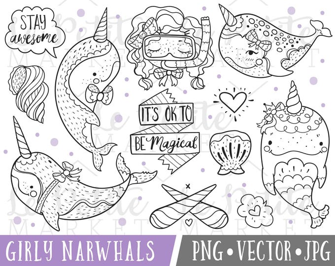 Premium Vector Clipart - Kawaii Narwhal - Cute Narwhal Clipart Set ...