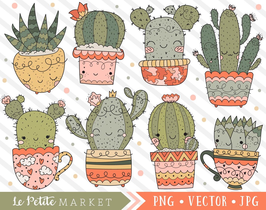 Cute Cactus Clipart Images, Kawaii Cactus Clip Art, Succulent Clipart ...