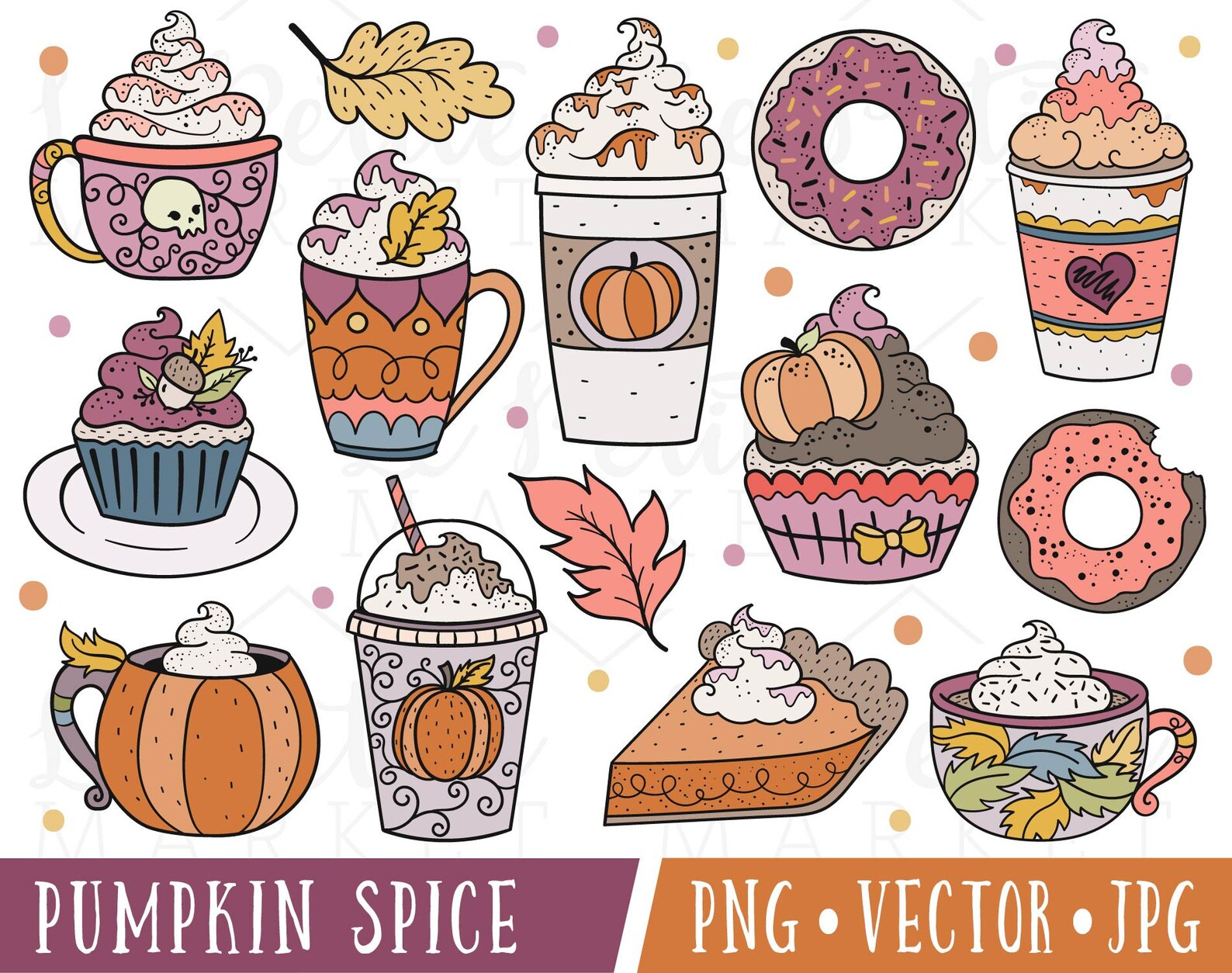 Cute Pumpkin Spice Clipart Images, Pumpkin Spice Latte Clipart, Hand ...