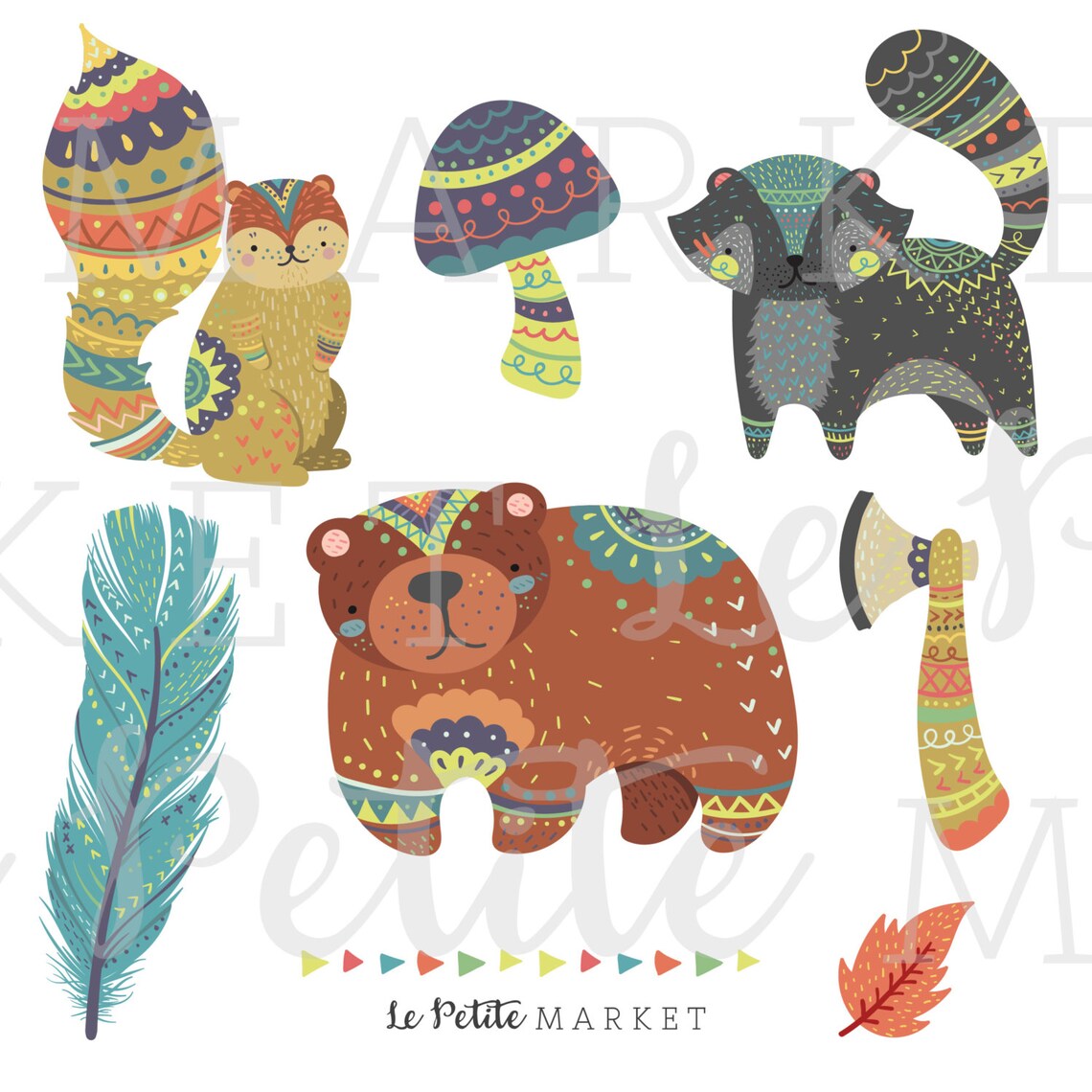 Hand Drawn Tribal Woodland Clip Art Tribal Animal Clip Art - Etsy