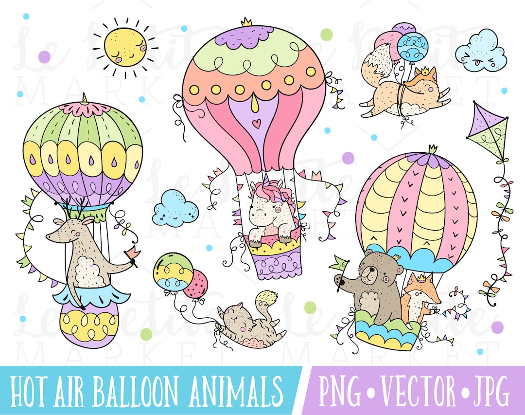 Hot Air Balloon Animals Clipart Set, Cute Woodland Nursery Animals, Hot ...