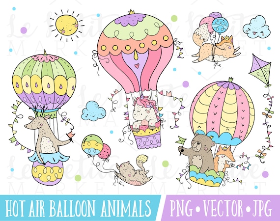 Hot Air Balloon Animals Clipart Set Cute Woodland Nursery | Etsy Ireland