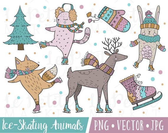 Cute Iceskating Clipart Images Animals Ice Skating Clip Art | Etsy