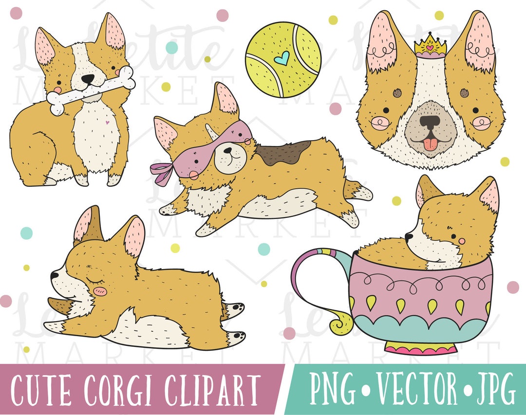 Kawaii Corgi Clipart Images, Premium Vector Clipart Set, Cute Corgi ...