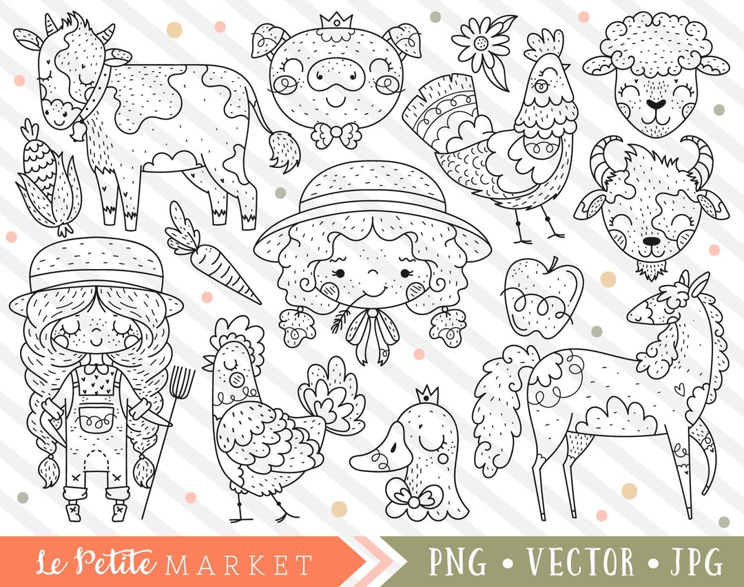 Cute Farm Clipart Images, Kawaii Farm Animals Clip Art Illustrations ...