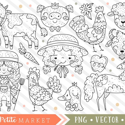 Farm Girl Clipart Set Cute Farming Clip Art Animals Farm - Etsy