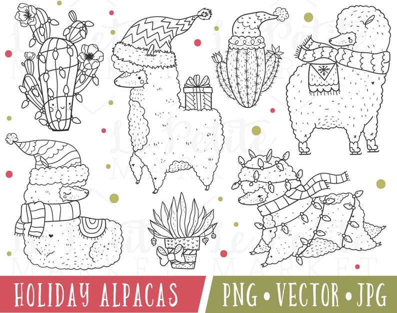 Alpaca Christmas Clipart Cute Alpaca Digital Stamps Llama - Etsy