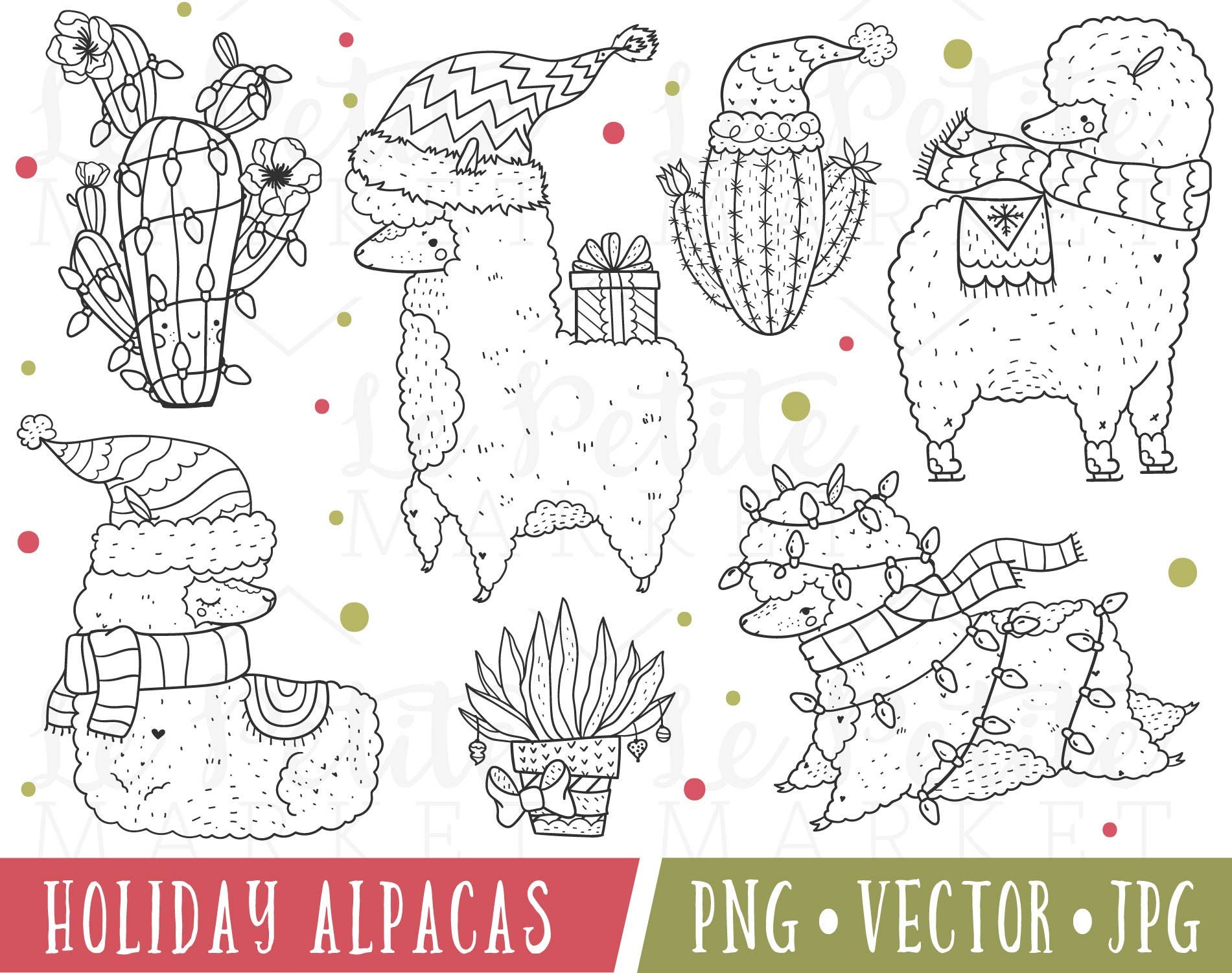 Alpaca Christmas Clipart Cute Alpaca Digital Stamps Llama | Etsy