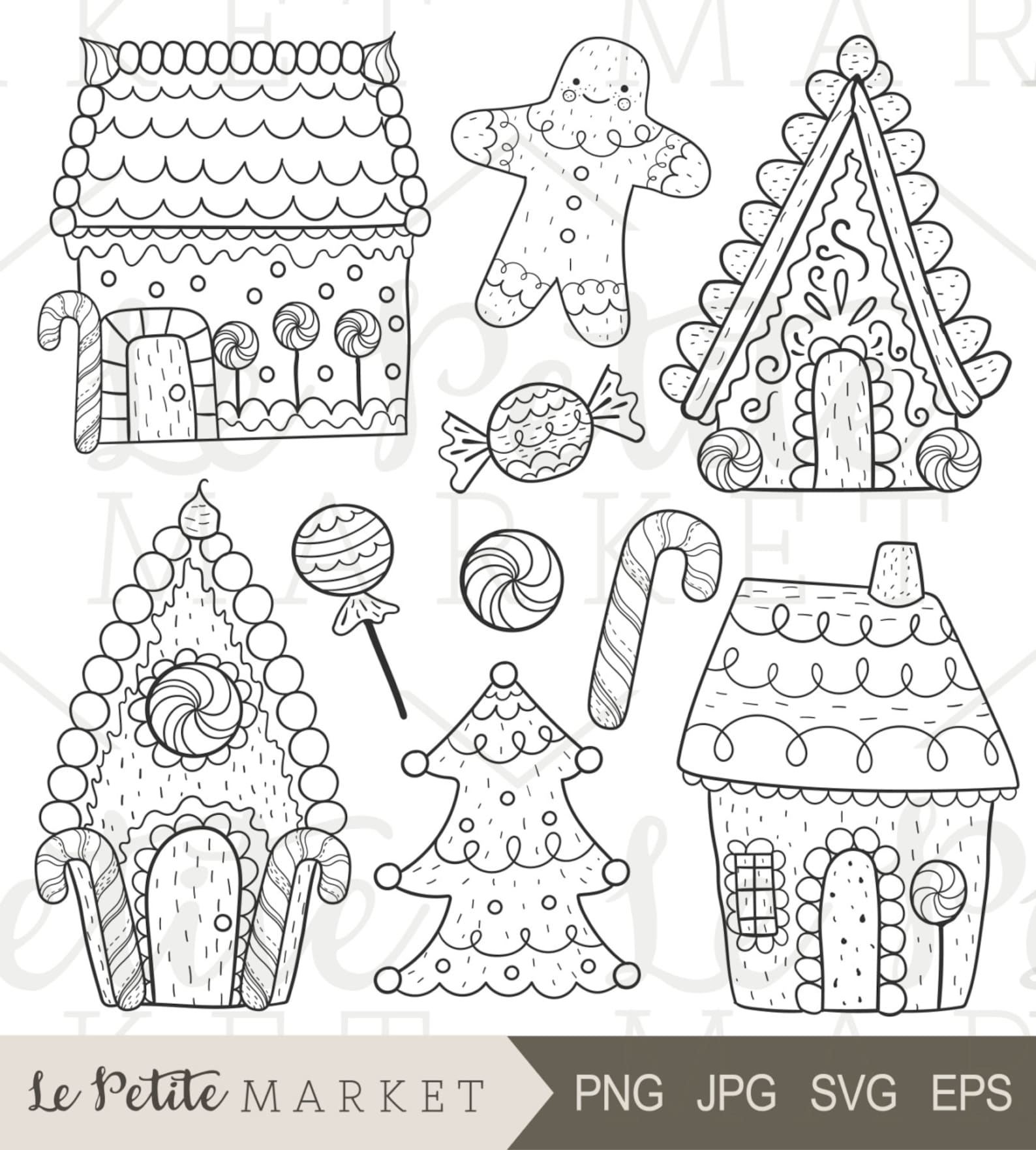 Hand Drawn Gingerbread Clip Art, Gingerbread House Clip Art, Cute ...
