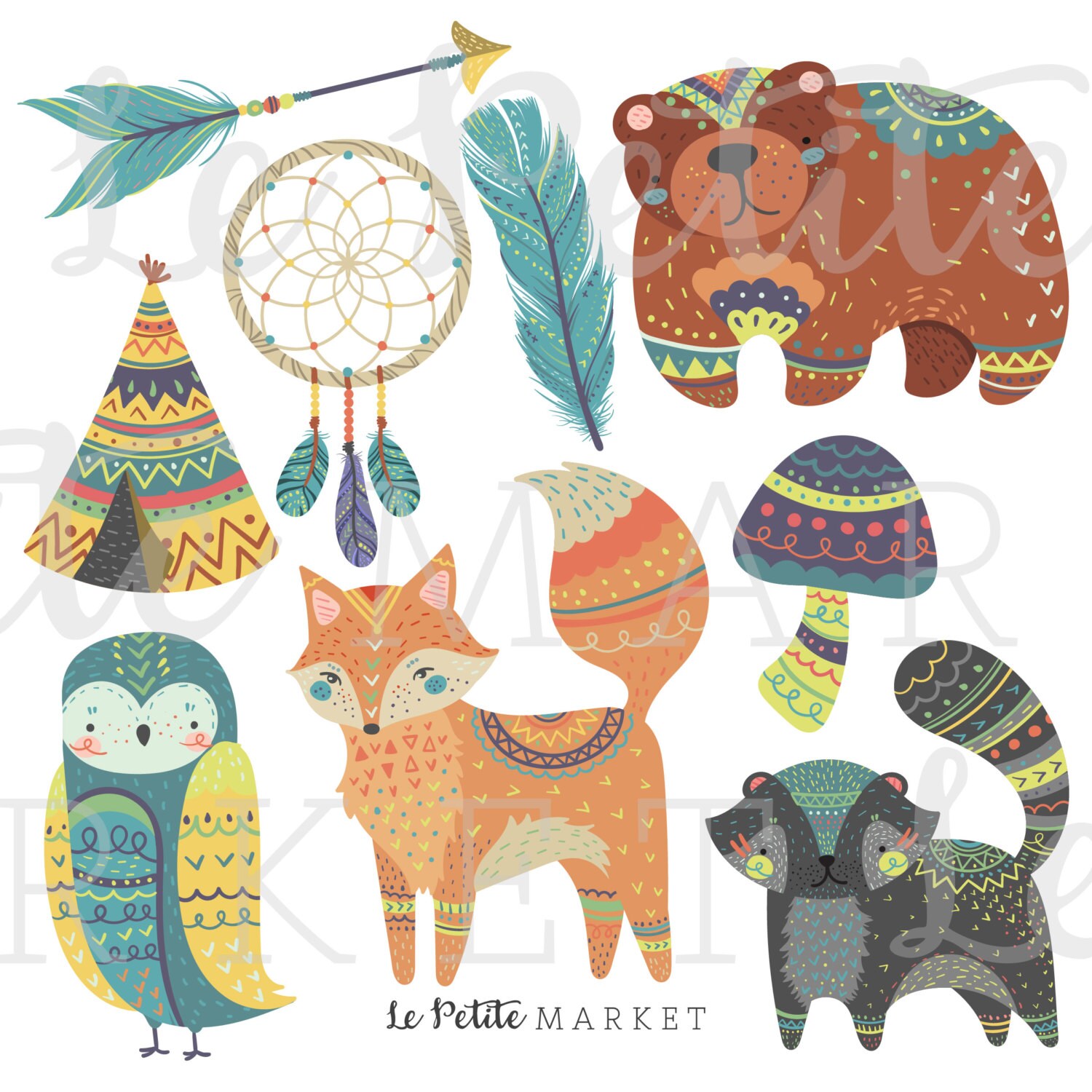 Tribal Animals Clip Art Set Tribal Woodland Clipart Tribal | Etsy