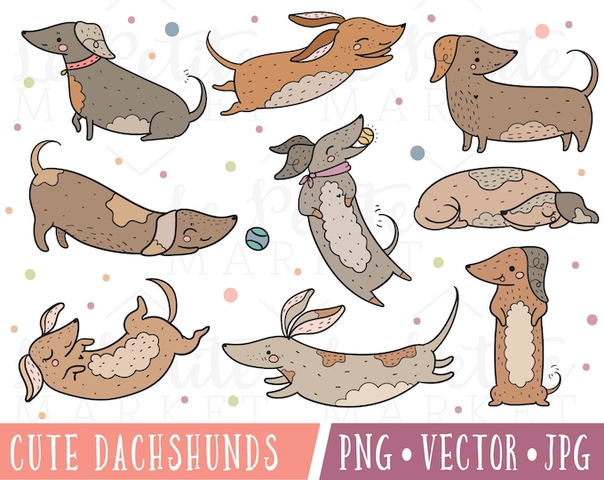Cute Wiener Dog Clipart Set Watercolor Dachshund Graphics, Ideal for ...