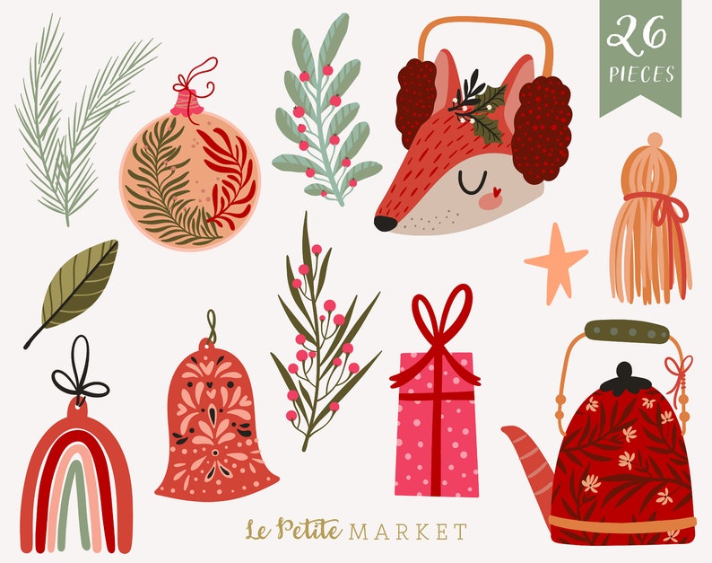 Boho Christmas Clipart Cozy Boho PNG Retro Christmas - Etsy