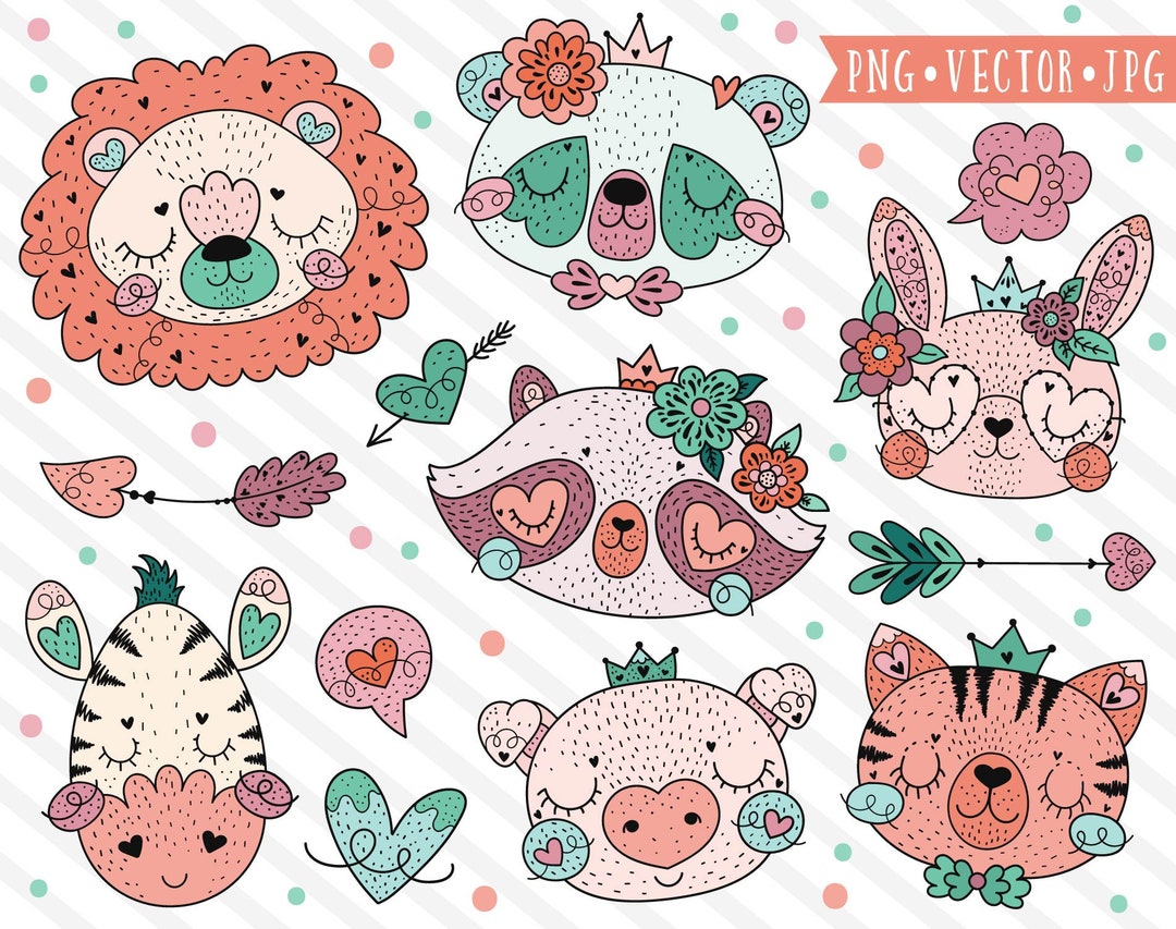 Animal Faces Clipart, Cute Animal Portraits, Cute Animal Face Clip Art ...