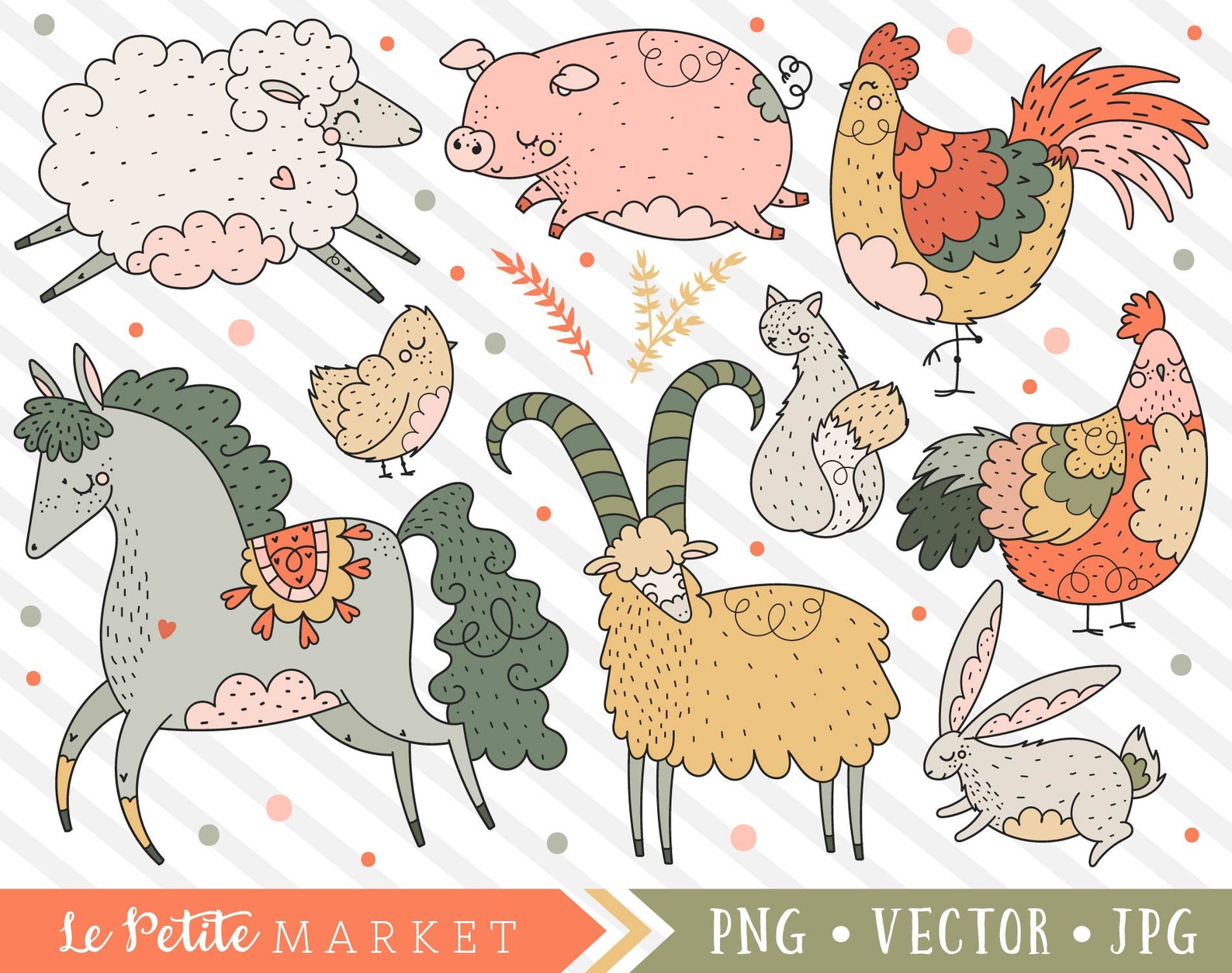 Farm Animals Clipart Set Farm Animal Clipart Designs Cute | Etsy