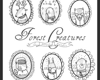Woodland Animals OUTLINE Digital Art Set Clipart Commercial - Etsy