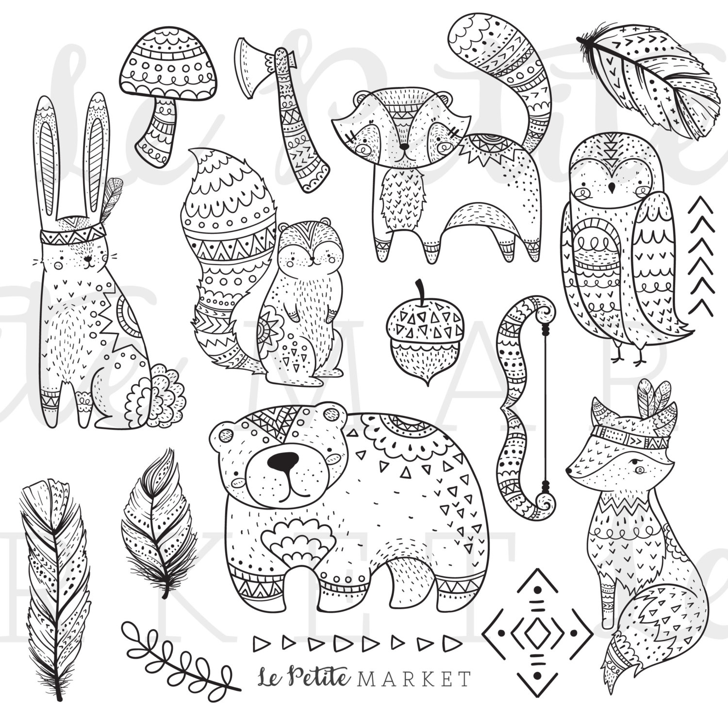 Hand Drawn Tribal Woodland Clip Art Tribal Animal Clip Art - Etsy