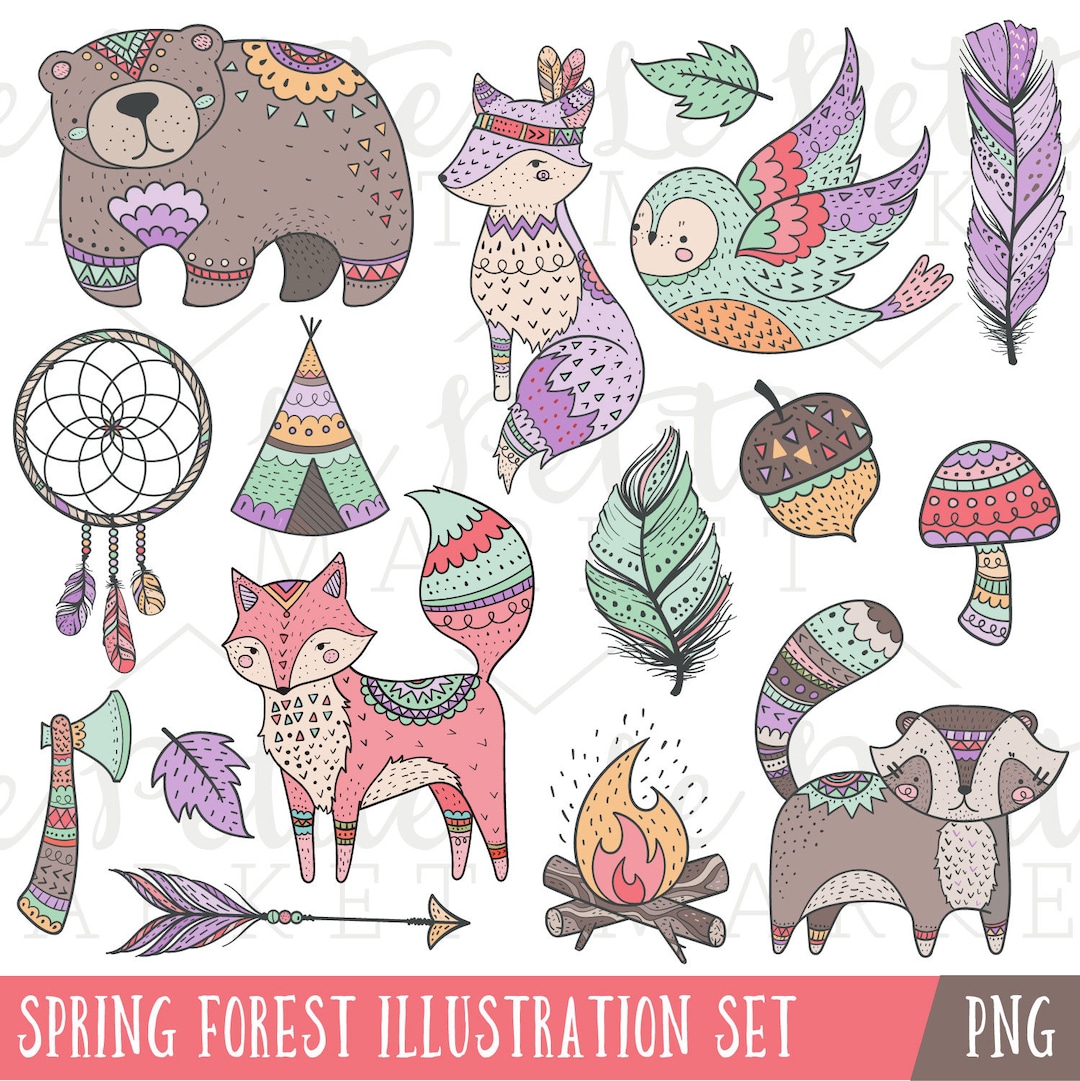 Pastel Tribal Woodland Clip Art, Pastel Animals Clip Art, Tribal ...