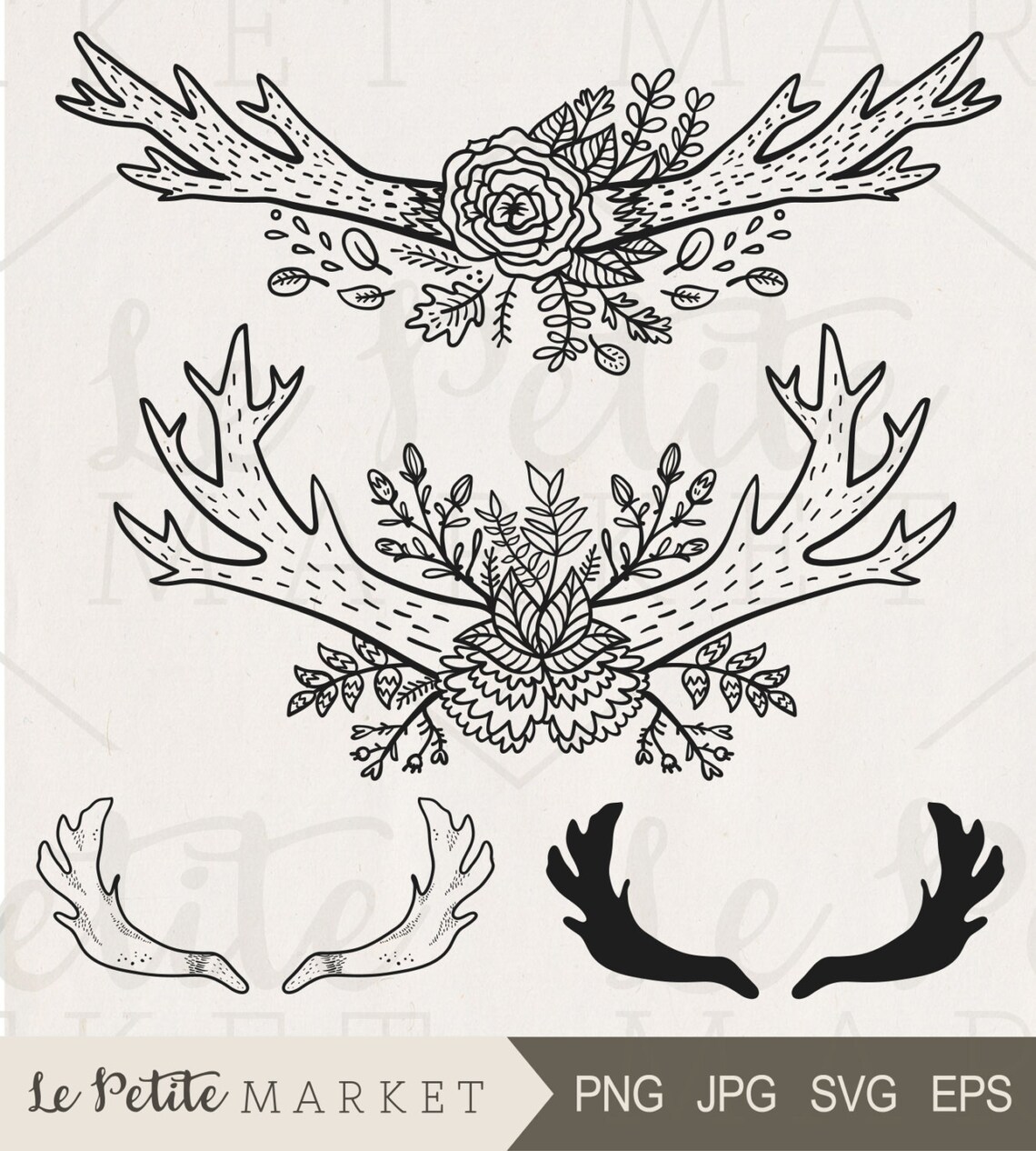 Antler and Flower Clipart Antler Clipart Rustic Antlers - Etsy