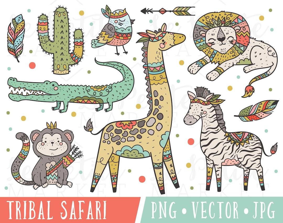 Tribal Animals Clipart, Tribal Animals Clip Art, Cute Safari Animals ...