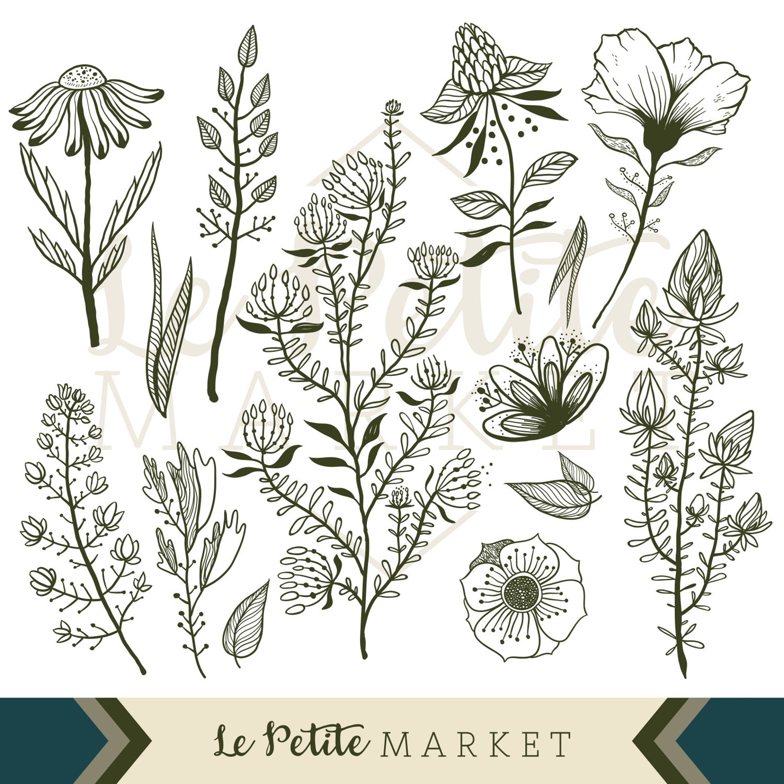 Hand Drawn Wildflower Clipart Set, Doodle Flower Illustrations (PNG ...