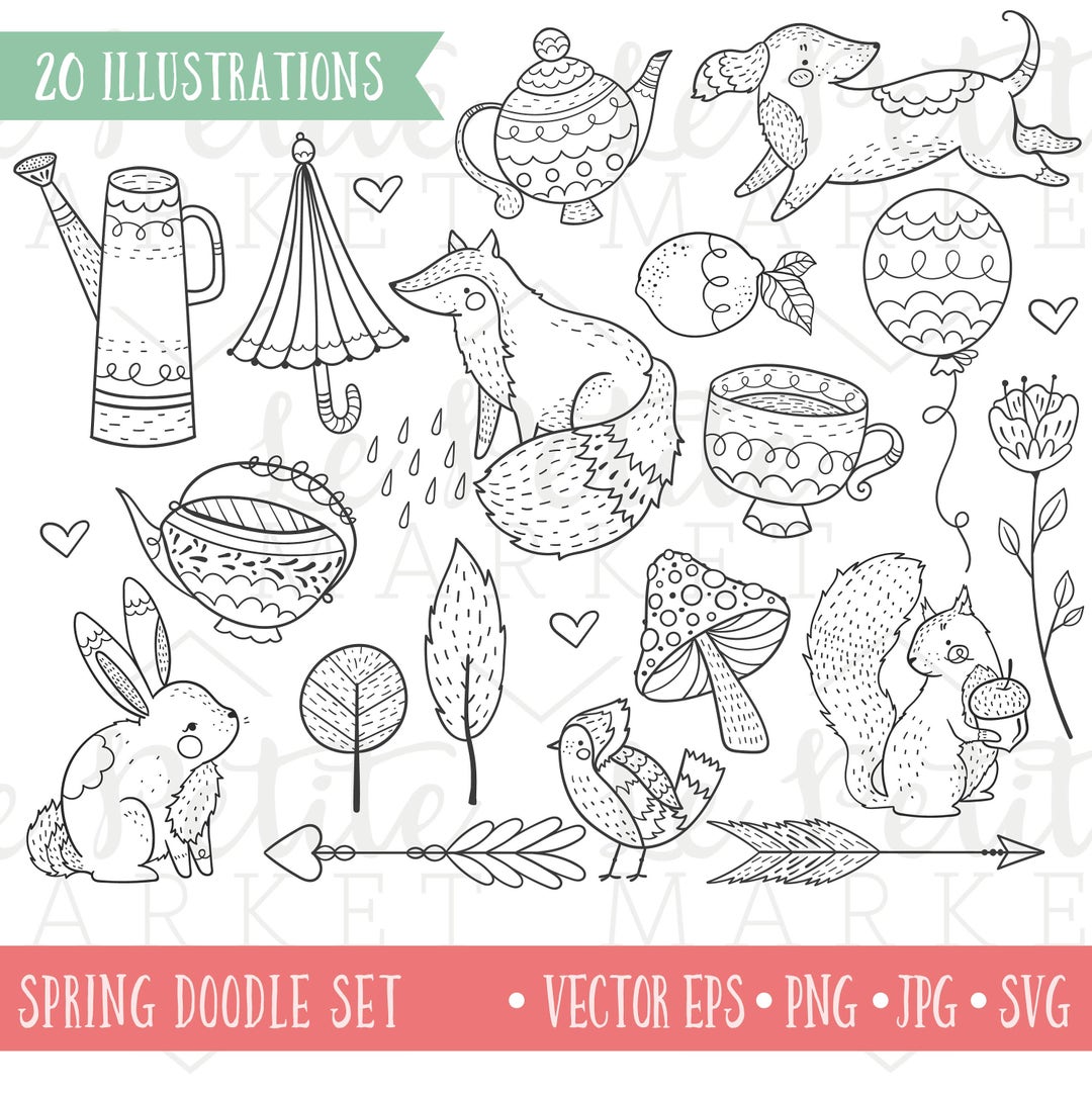 Cute Garden Animals Illustrated Clip Art Set, Hand Drawn Clip Art ...