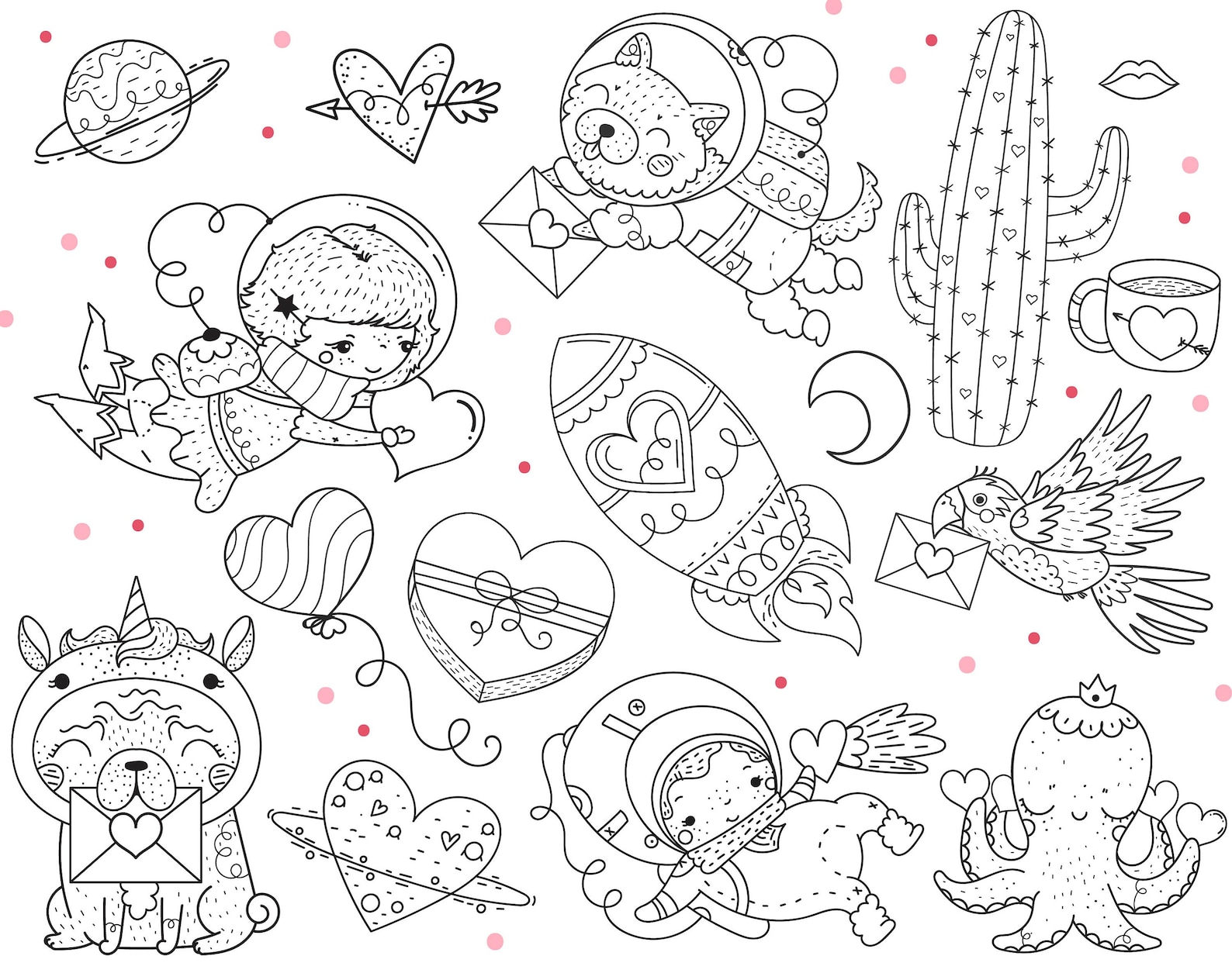 Valentine Clipart Bundle Valentine Digital Stamps Cute | Etsy