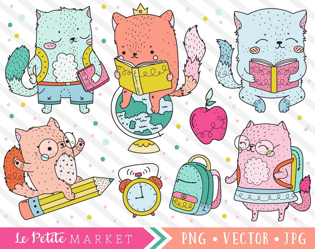 Back to School Clipart, School Cats Clipart, Student Clipart, Cats With ...