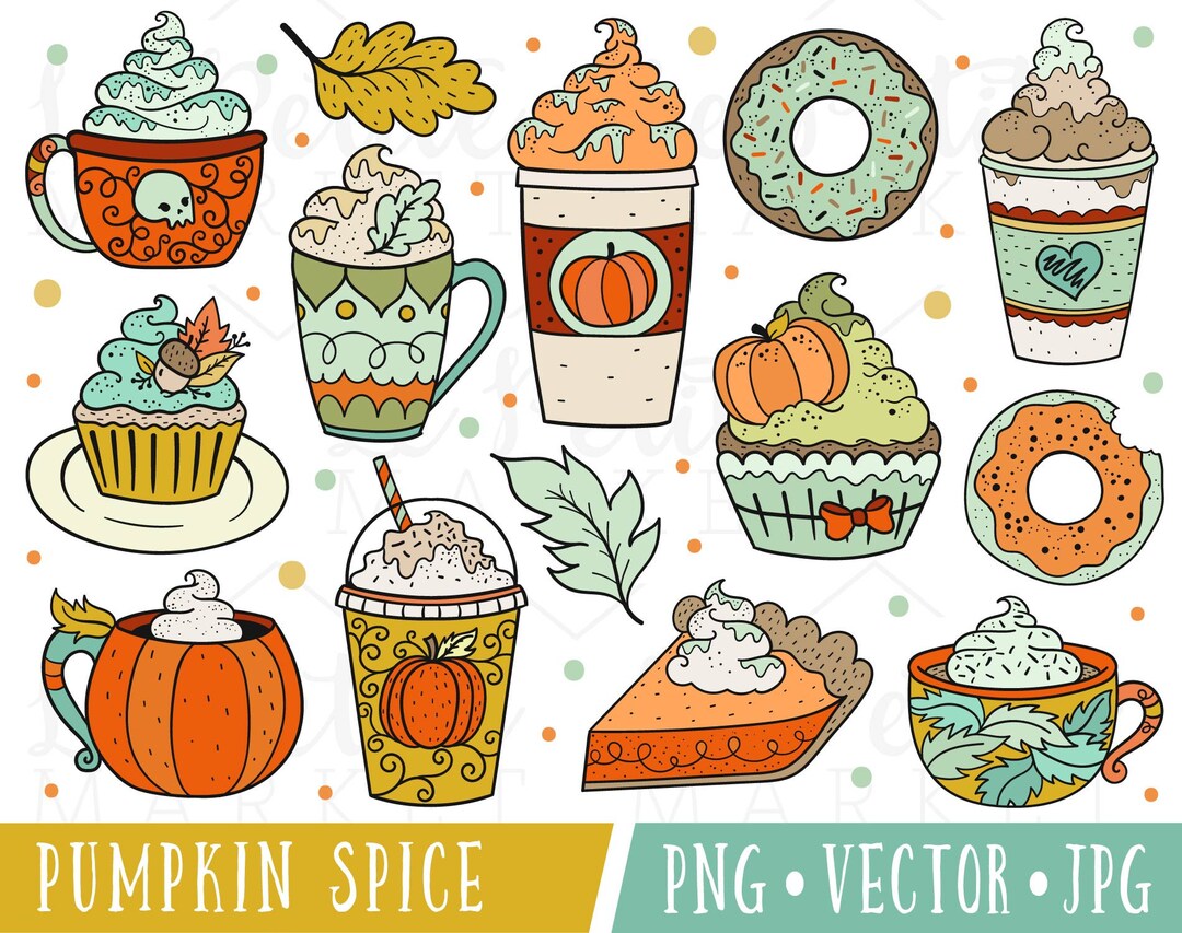 Cute Pumpkin Spice Clipart Images, Pumpkin Spice Latte Clipart, Hand ...