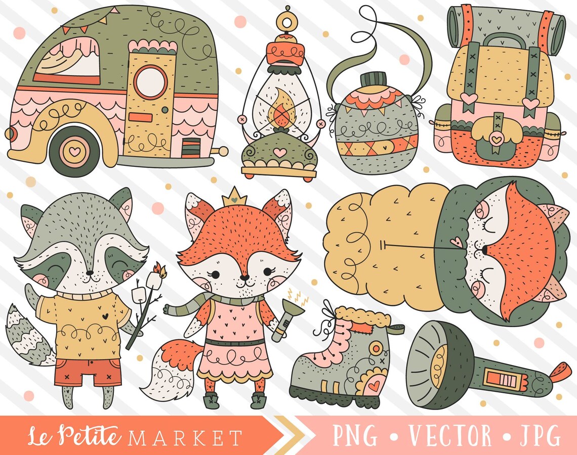 Woodland Camping Clipart Set Cute Forest Creatures Clip Art - Etsy