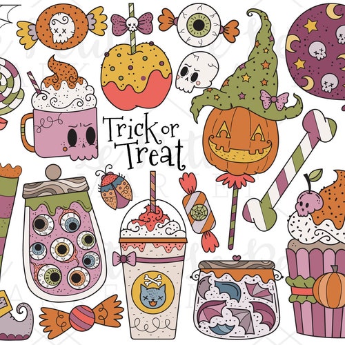 Trick or Treat Halloween Candy Clipart Illustration Set - Etsy