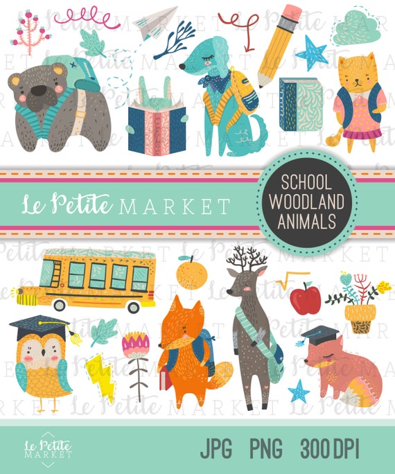 Cute Woodland School Animals Clipart Woodland Creatures Going | Etsy