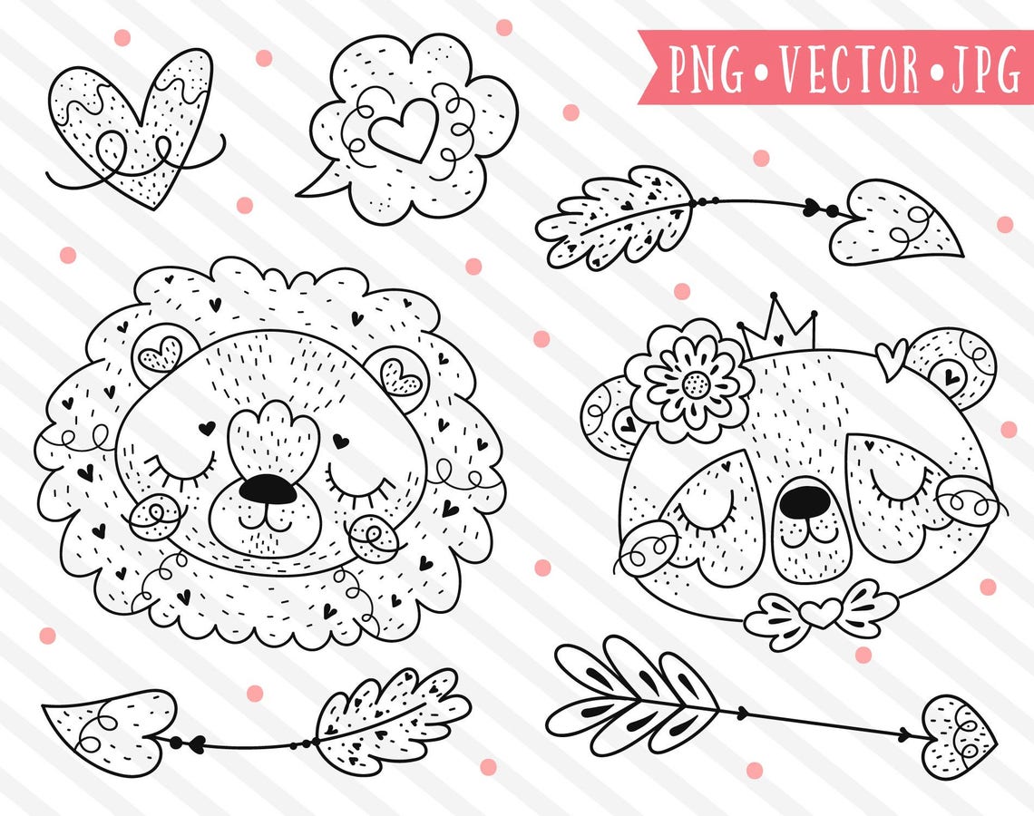 Heart Faced Friends Clipart, Cute Valentine Animals Clipart, Valentine ...