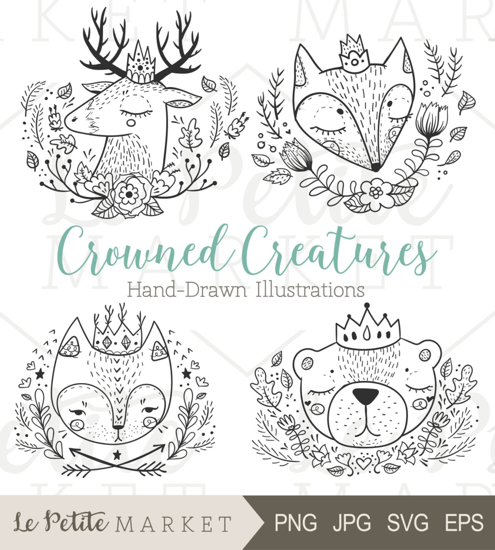 Forest Friends Clipart Images Cute Woodland Animal Portraits | Etsy