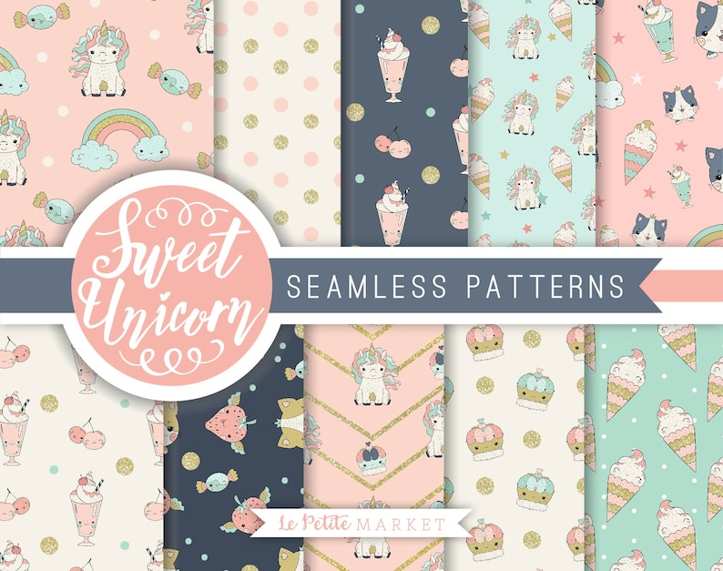 Digital Unicorn Paper Pack Unicorn Patterns Kawaii Unicorns - Etsy