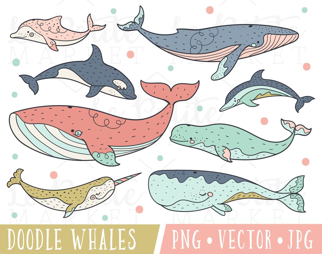 Cute Whale Clipart Set, Baby Whale Clipart, Cute Sea Life Clipart, Blue ...
